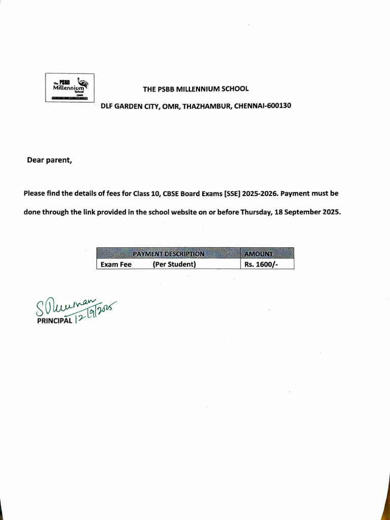 Class 10 - LOC Fees Circular - AY 2025-26 | PDF