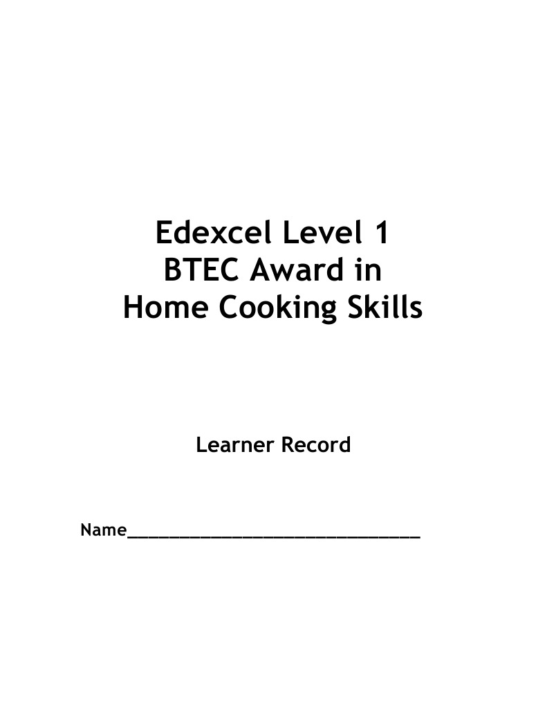 Learner Record Home Cooking Skills Level 1 | PDF | Educational ...