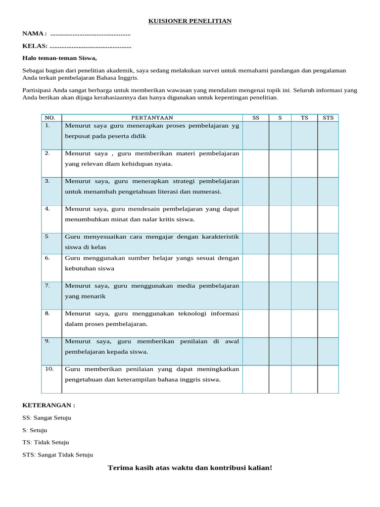 Kuisioner Penelitian-1 | PDF