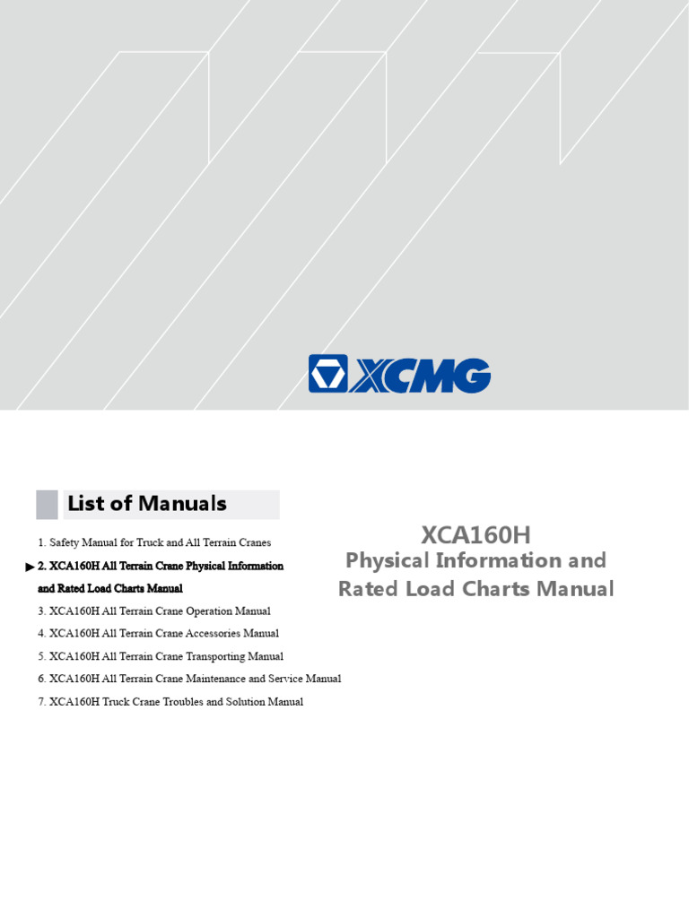 XCA160H Crane Load Charts Manual | PDF | Crane (Machine) | Truck