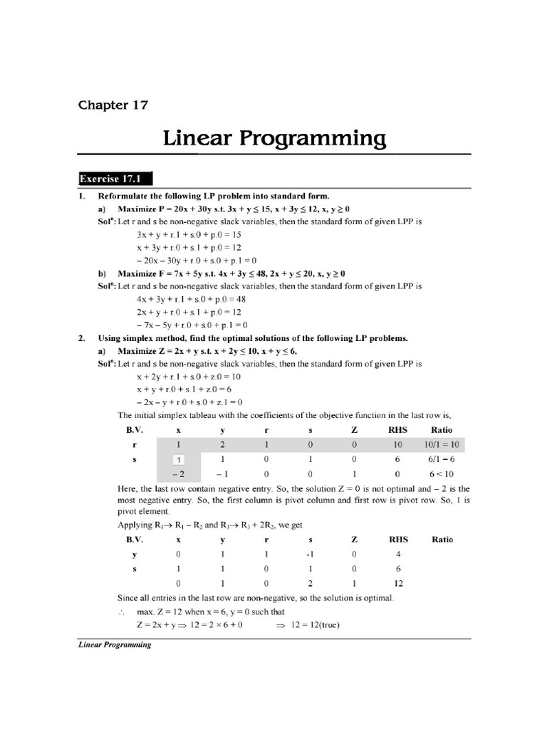 Class 12 Linear Programming Ex-17.1 | PDF