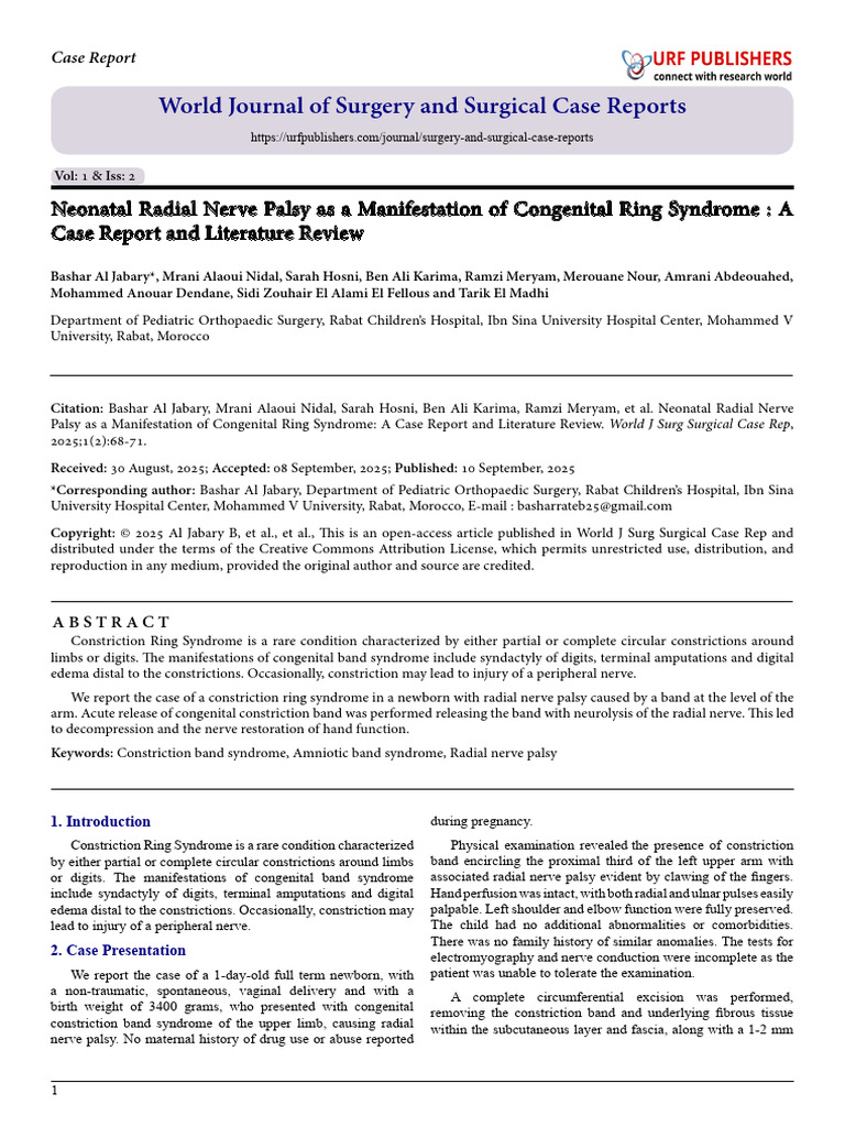 Neonatal Radial Nerve Palsy As A Manifestation of Congenital Ring ...