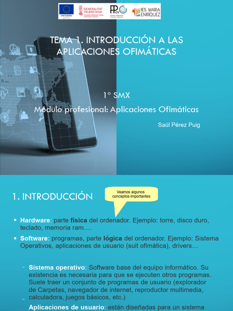 Tema 1. Introducción A Las Aplicaciones Ofimáticas | PDF | Software de la aplicacion ...