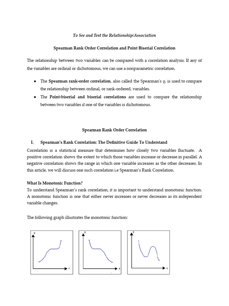 Spearman Rank Order Correlation or Point Biserial Correlation | PDF ...