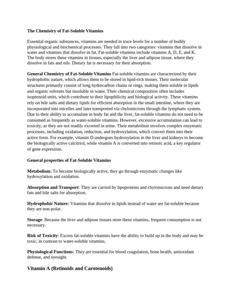 Chemistry of Fat Soluable Vitamin | PDF | Vitamin A | Vitamin