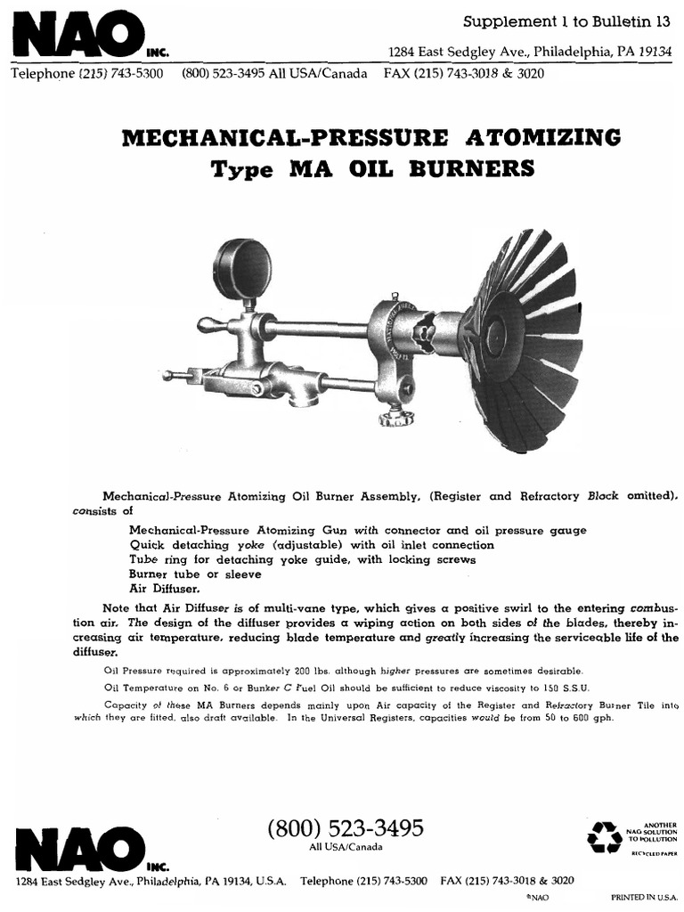 B 13 Supp 13 Mechanical Pressure Atomizing MA Oil Burners | PDF