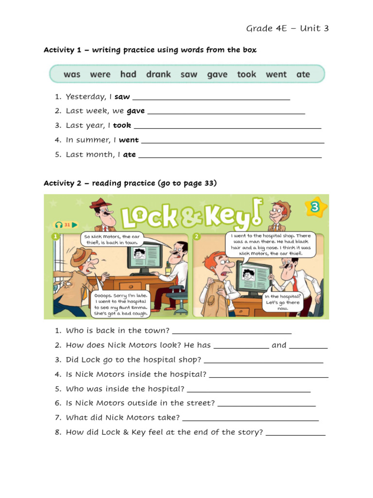 Grade 4E Unit 3 Writing & Reading Activities | PDF | Chess Theory | Chess