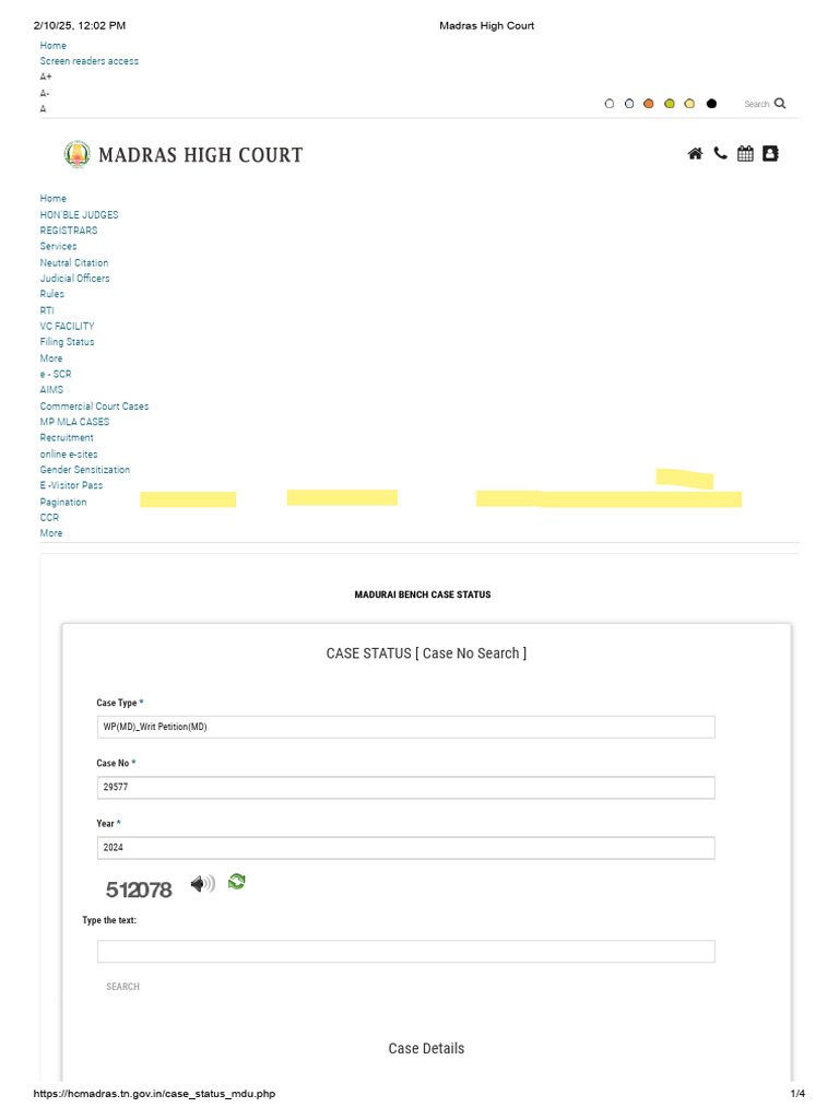 Madurai High Court Case Status Update | PDF | Justice | Crime & Violence