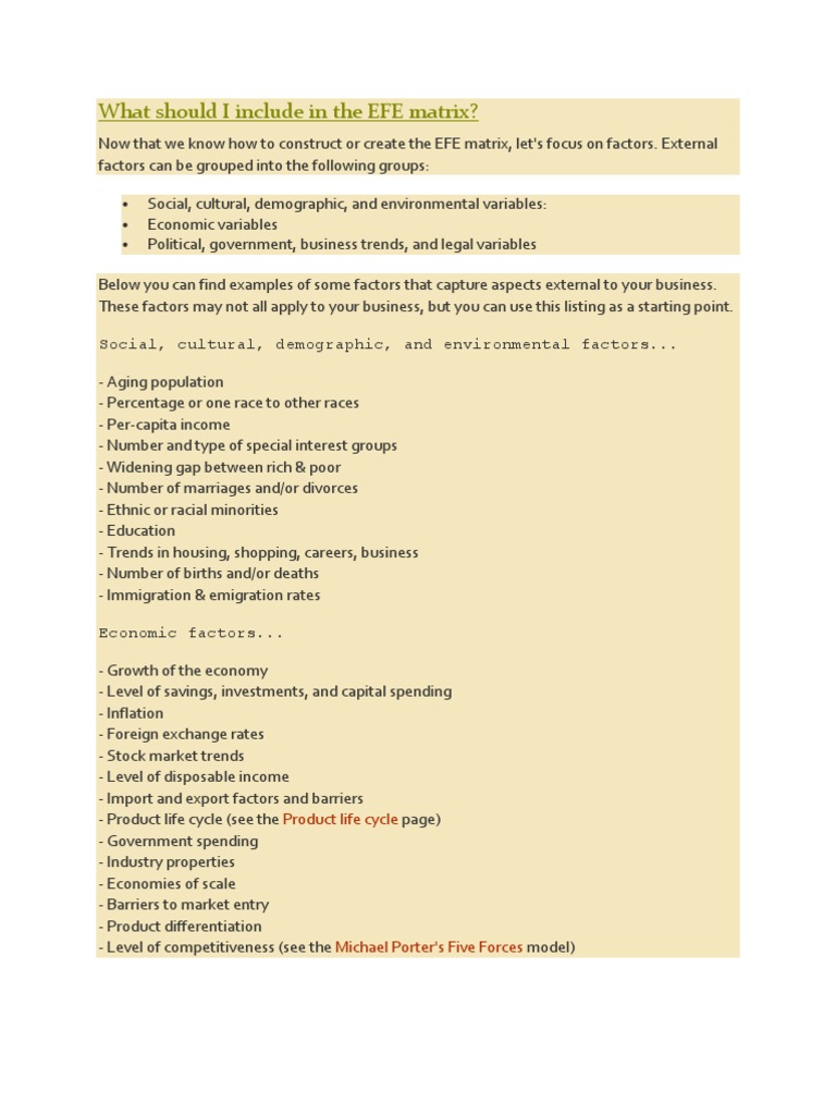 What Should I Include in The EFE Matrix | PDF | Market (Economics ...