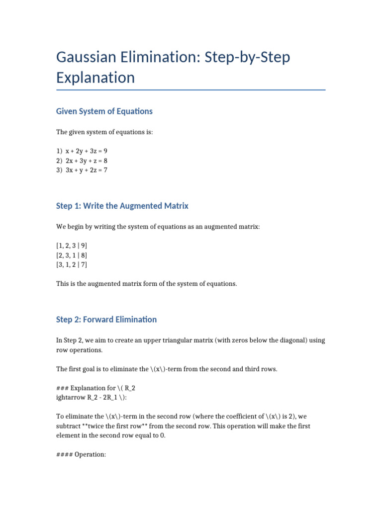 Gaussian Elimination Steps Explanation | PDF