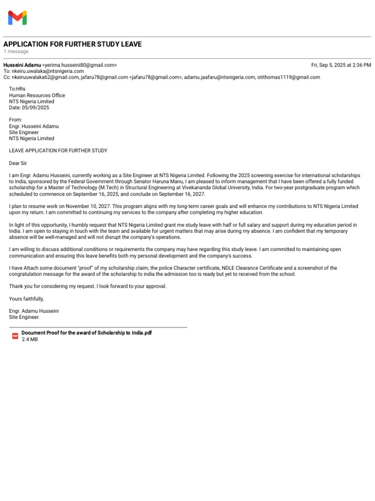 Study Leave Application for Scholarship | PDF