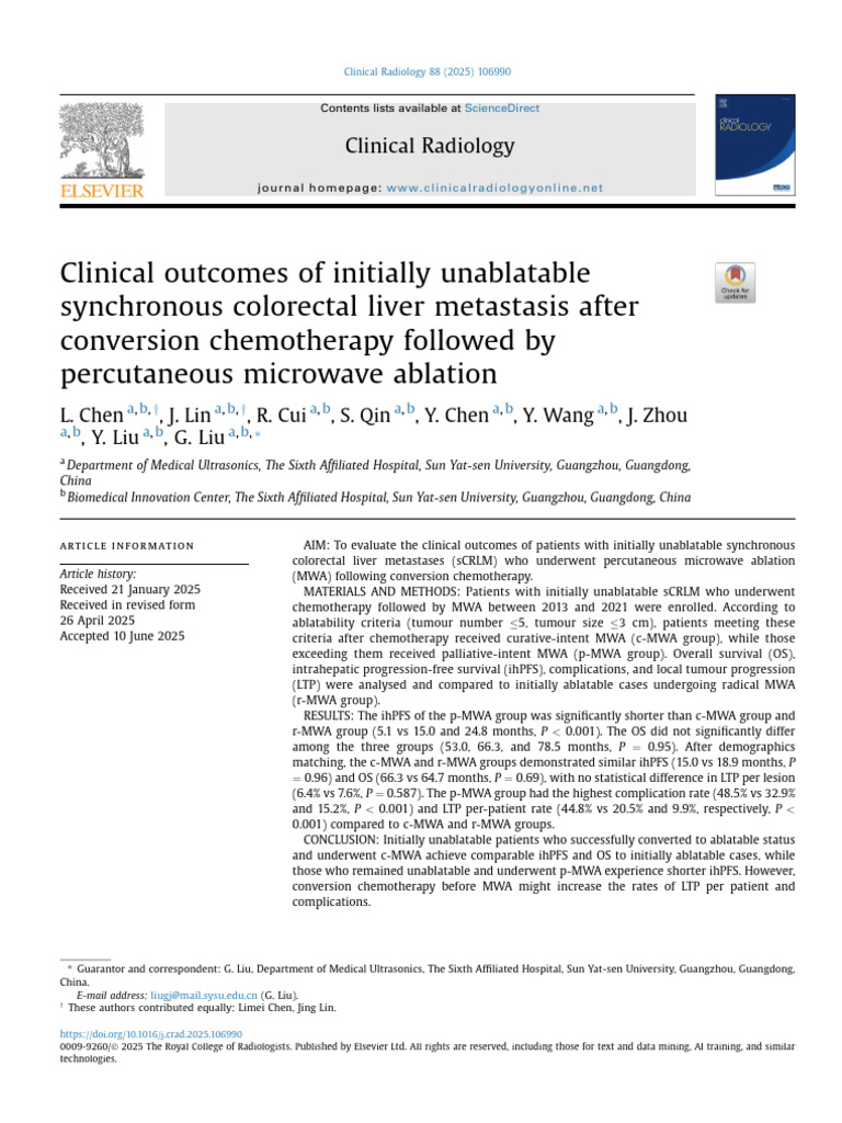 Clinical Outcomes of Initially Unablatable Synchro | PDF | Chemotherapy ...