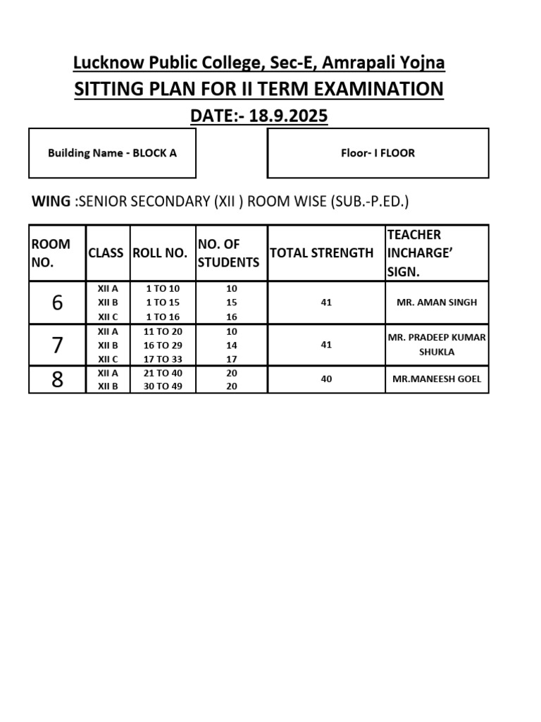 Sitting Plan (18-09-2025) | PDF