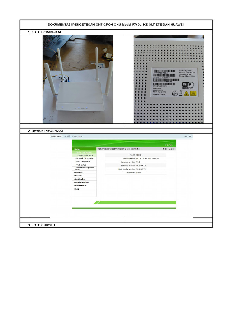 Dok Pengetesan Ont f760l Gpon - Copy of Sheet1 | PDF | Computer ...