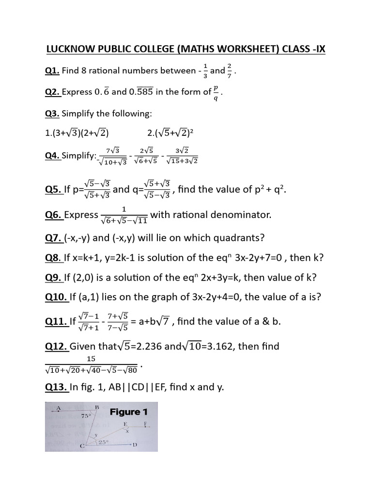 Class IX Maths Worksheet | PDF