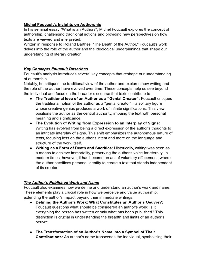 Foucault's Concept of Authorship Explained | PDF | Author | Sigmund Freud