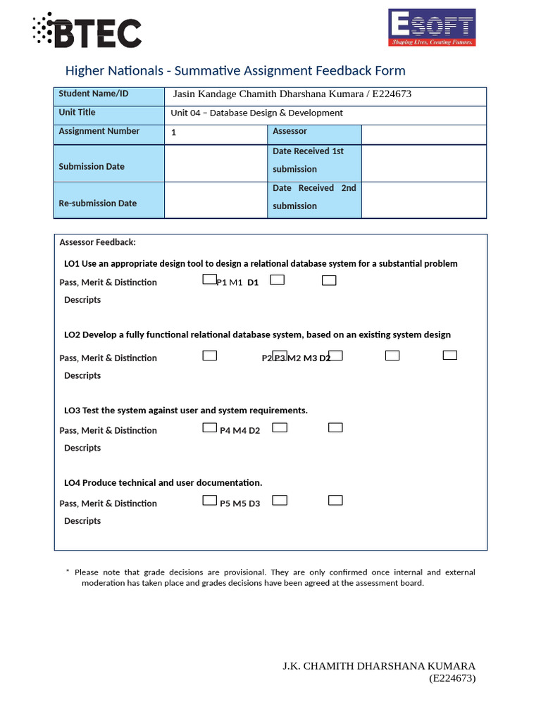 Database Design Feedback Form | PDF | Databases | System