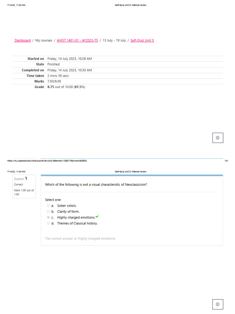 Self-Quiz Unit 5 - Attempt Review | PDF | Romanticism | Art Movements