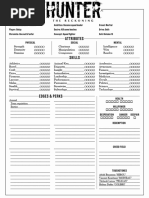 Hunter: The Reckoning 5th Edition 2-Page Interactive Character Sheet ...