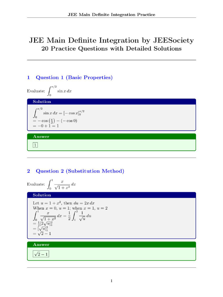 Jee Mains Definite Integration | PDF