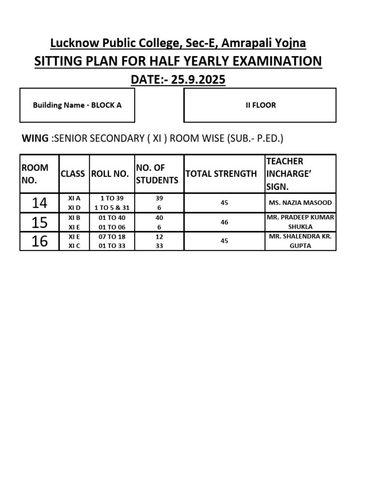 Senior Secondary Exam Room Allocation | PDF