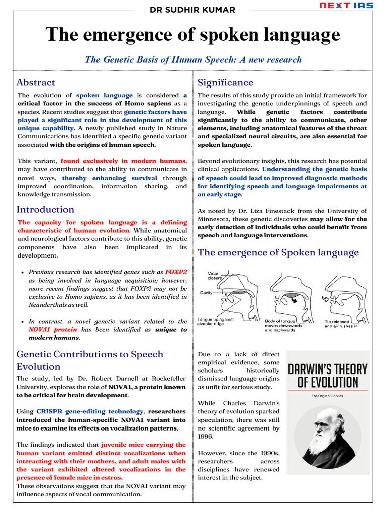 Genetic Insights into Human Speech Evolution | PDF | Origin Of Language ...