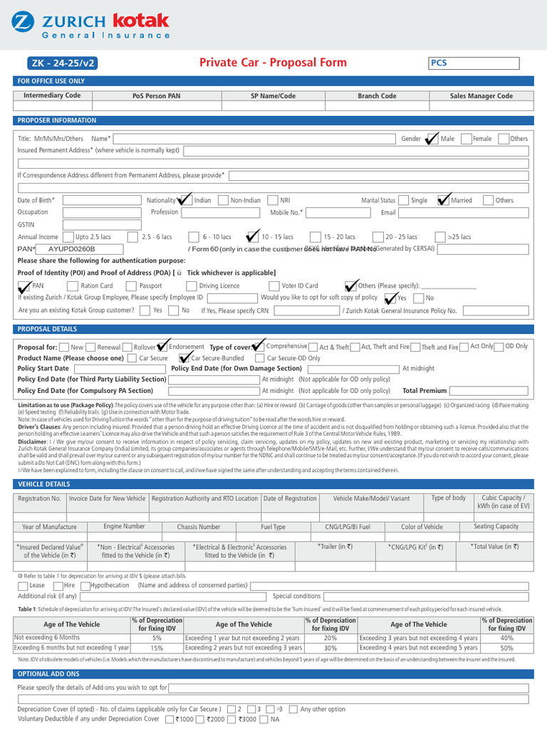 Private Car Insurance Proposal Form | PDF | Cheque | Insurance