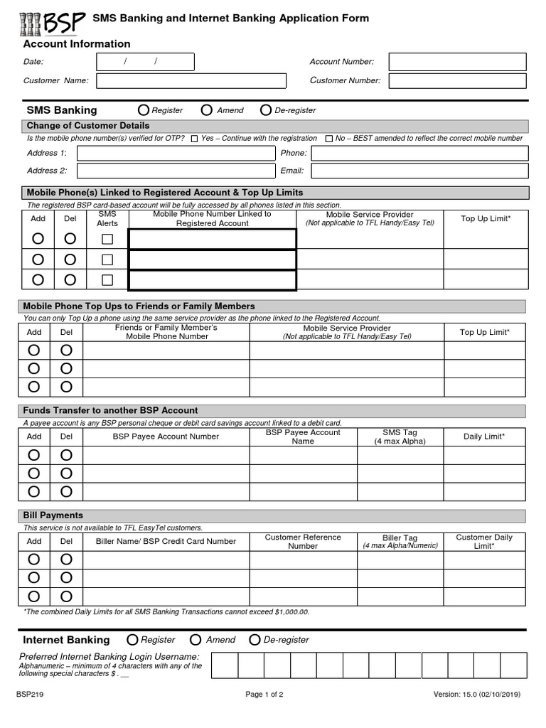 BSP Account Application Form | PDF | Payments | Online Banking