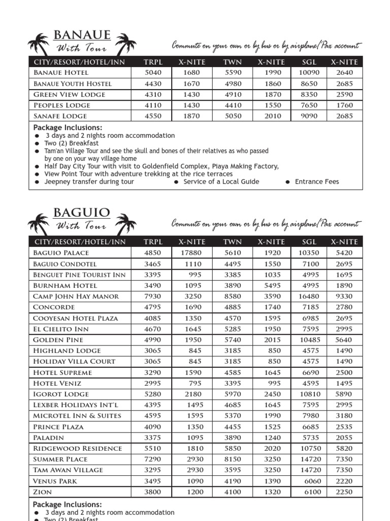 Price List | PDF | Resort | Inn