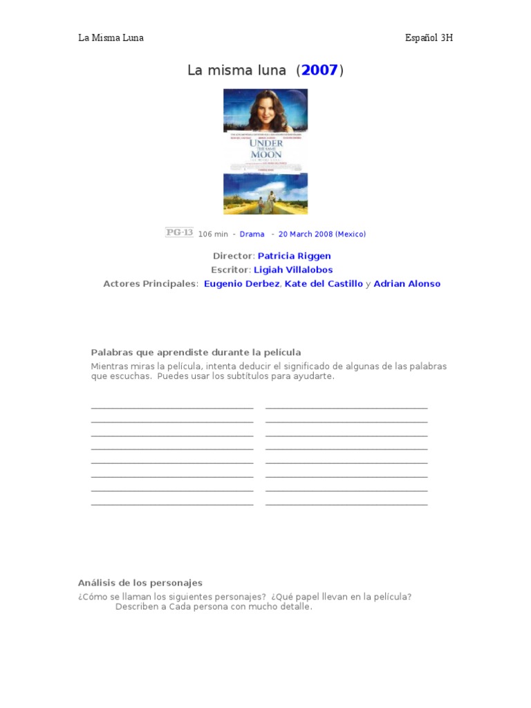 La Misma Luna Movie Packet | PDF