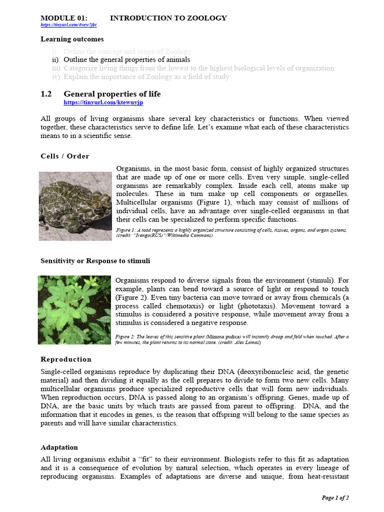 SZL 111 - Module 01 Lecture Notes - Section 1.2 - Properties of Life ...
