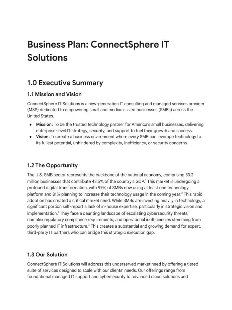 Business Plan_ ConnectSphere IT Solutions | PDF | Cloud Computing ...