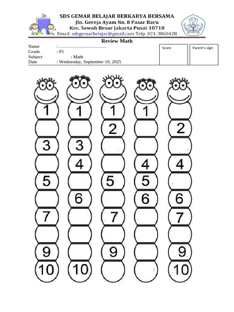 P1 Math Review: Counting Skills | PDF