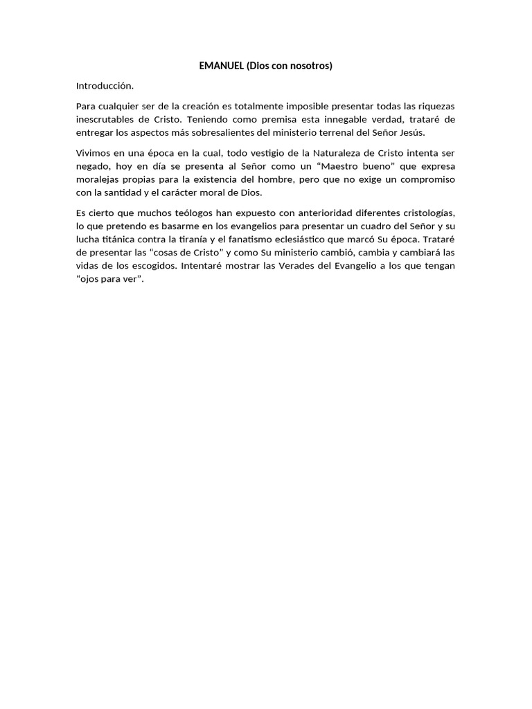 Emanuel. Dios Con Nosotros. Introducción | PDF