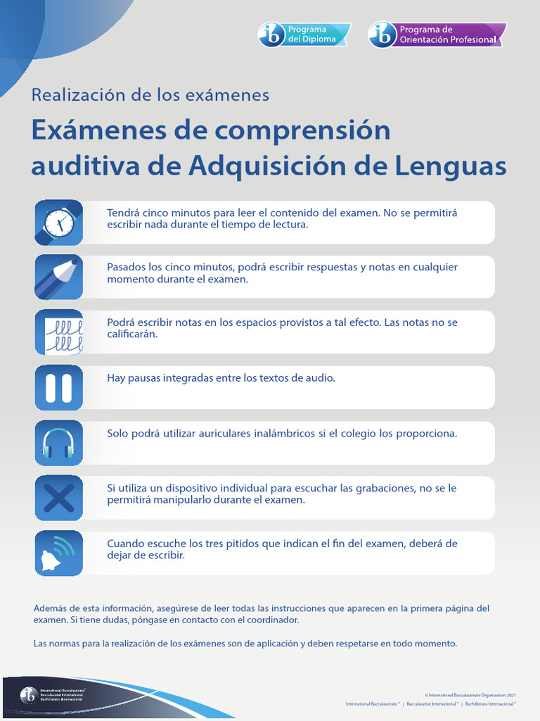 Exámenes de Comprensión Auditiva de Adquisición de Lenguas (Póster) | PDF