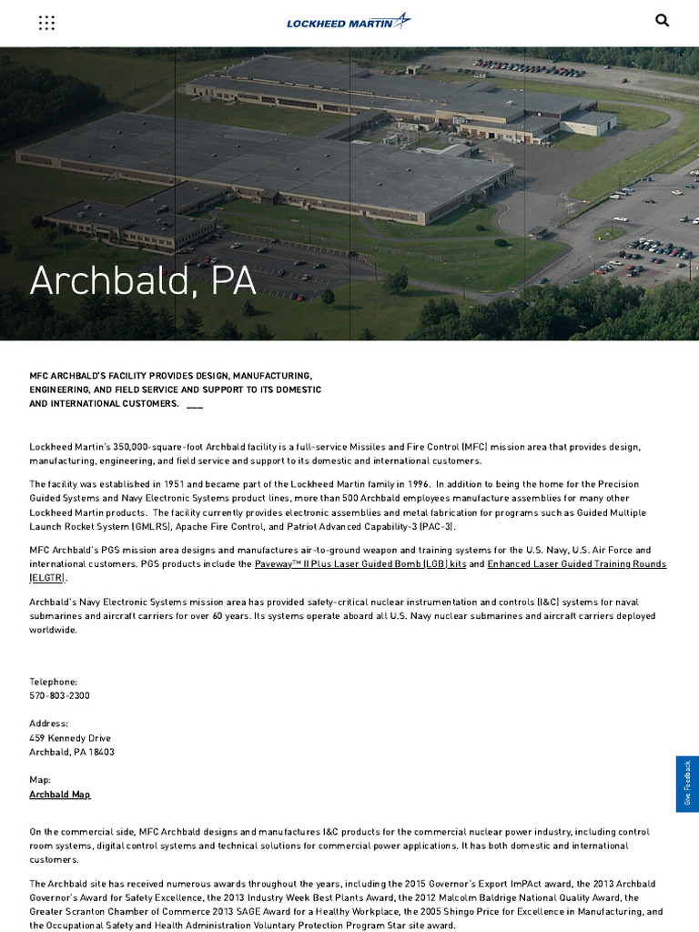 Lockheed Martin Archbald Facility Overview | PDF