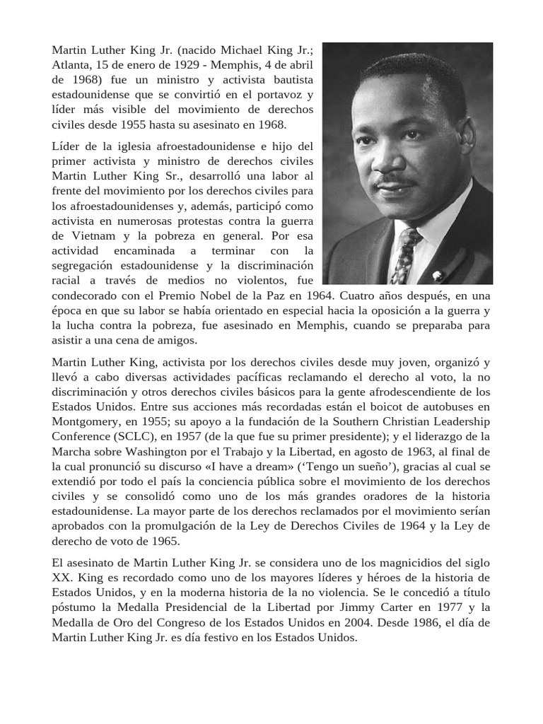 Biografía de Martin Luther King Jr. | PDF | Martin Luther King hijo ...