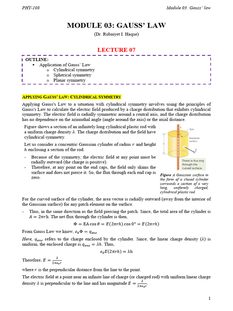 Lecture 07 (Note) - Module 03 - Gauss Law | PDF | Electric Field | Sphere