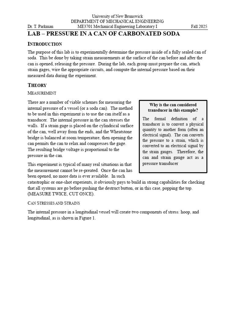 Lab 1 - Pressurized Vessel (v2.0) | PDF | Pressure | Stress (Mechanics)