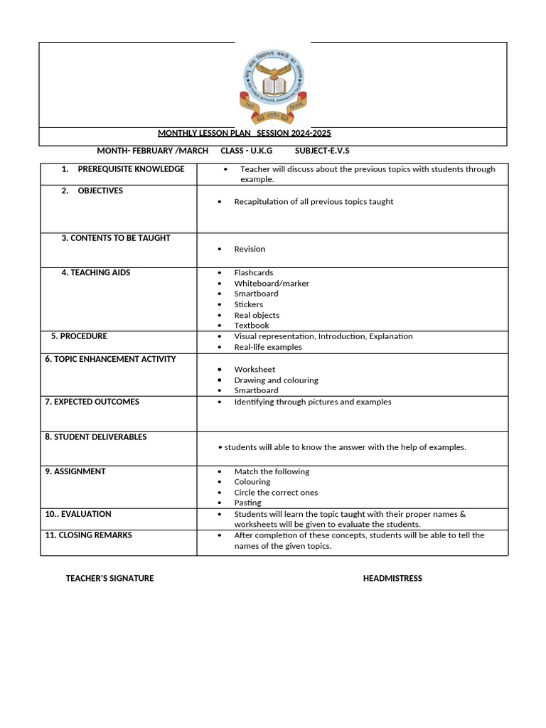 Lesson Plan January UKG-1 | PDF | Lesson Plan | Teachers