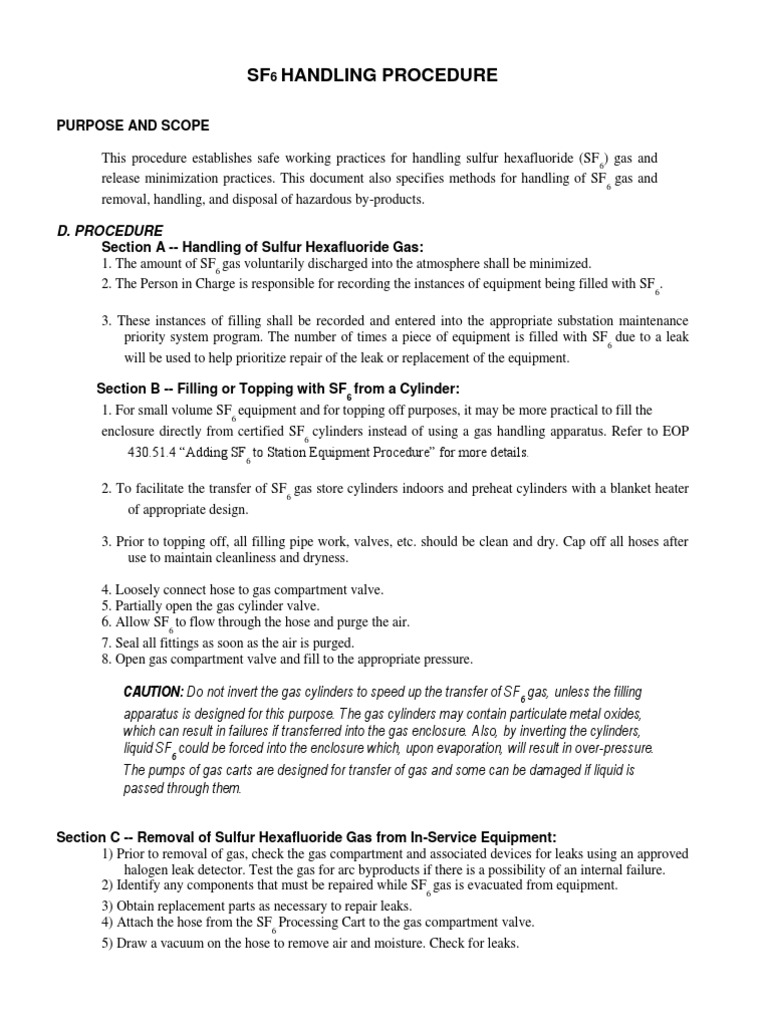 Sf6 Handling Procedure | PDF | Leak | Valve
