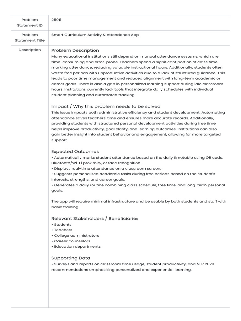 Problem Statements - Lumen SIH-2025 | PDF | Analytics | Mentorship