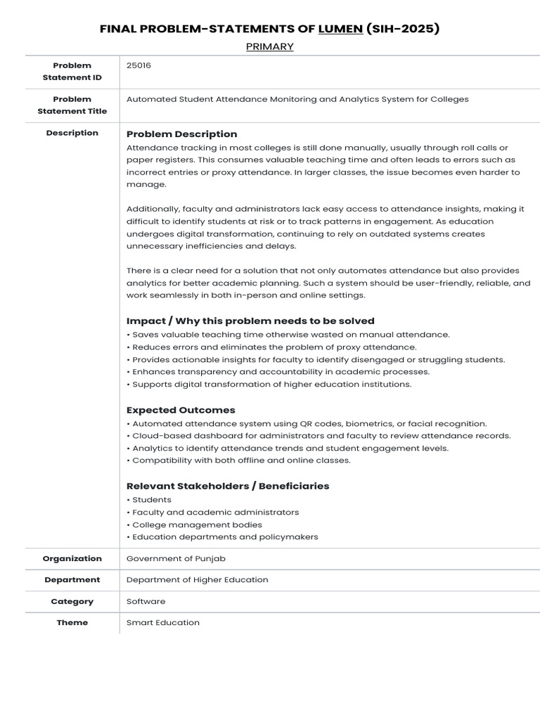 Final Problem Statements - Lumen SIH-2025 | PDF | Analytics | Computing