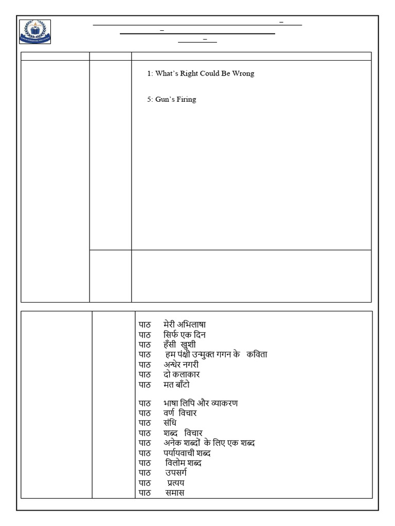 Class Vi Half Yearly Syllabus 2024 25 Pdf Grammatical Tense