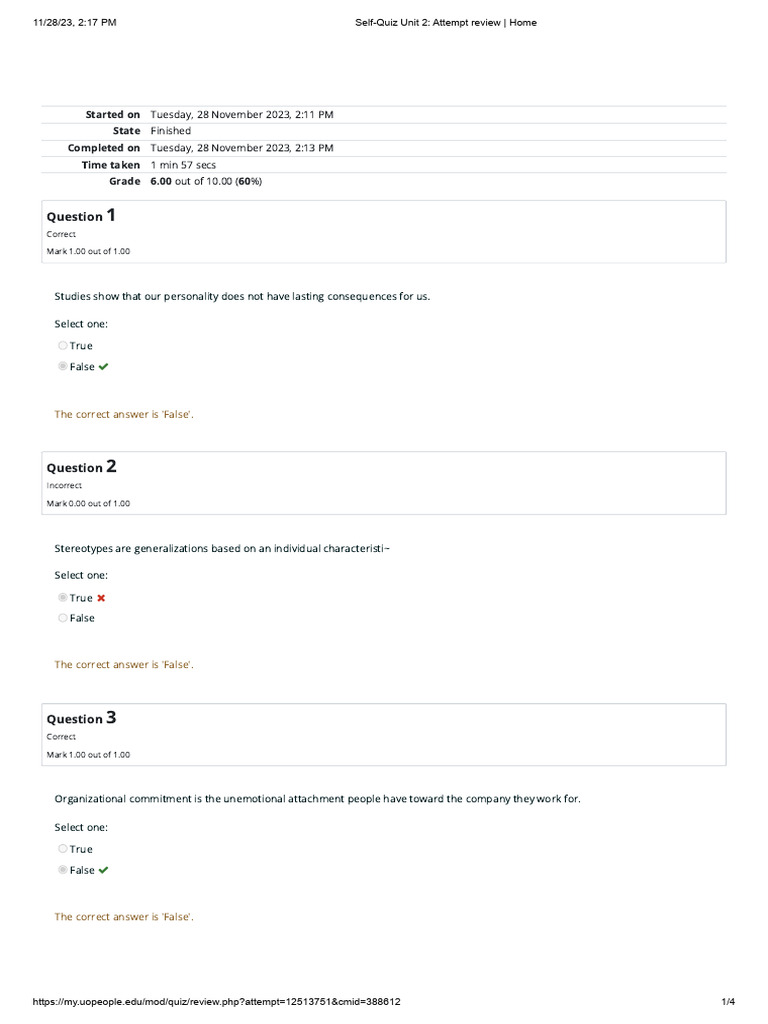 Self-Quiz Unit 2 - Attempt Review - Home0.3 | PDF | Industrial And ...