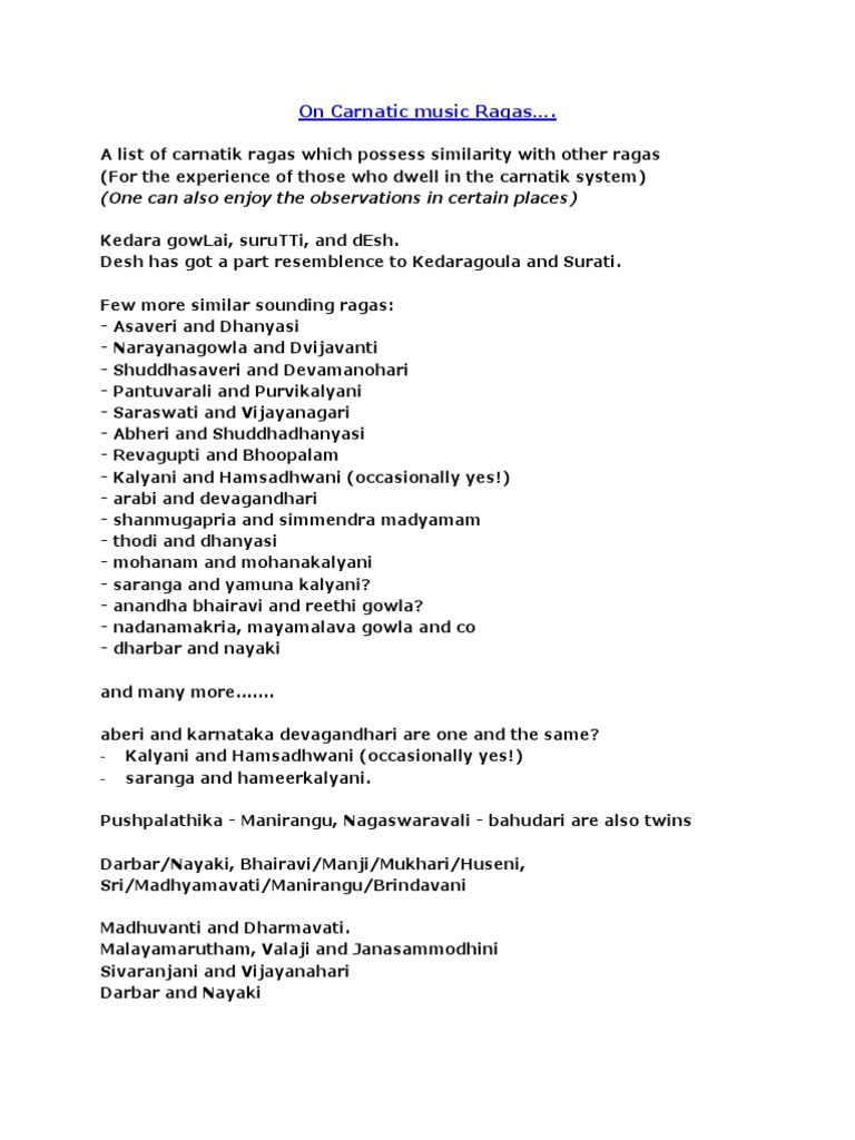 On Carnatic Music Ragas 2 | PDF | Classical And Art Music Traditions ...