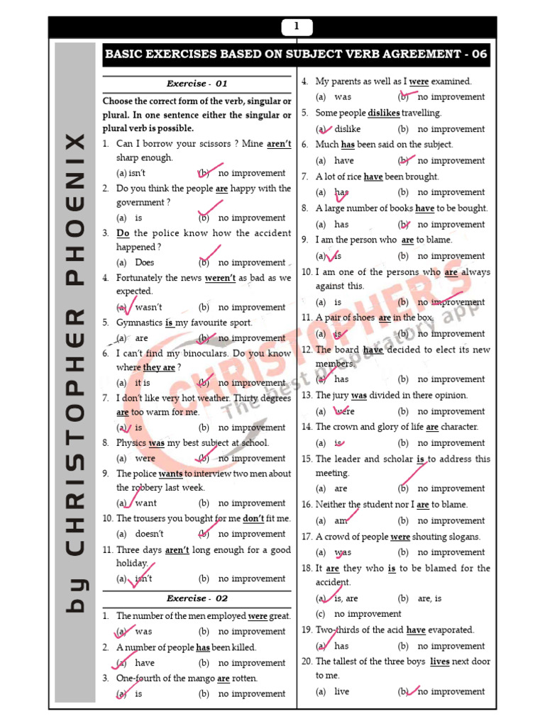 Subject-Verb Agreement Exercises | PDF