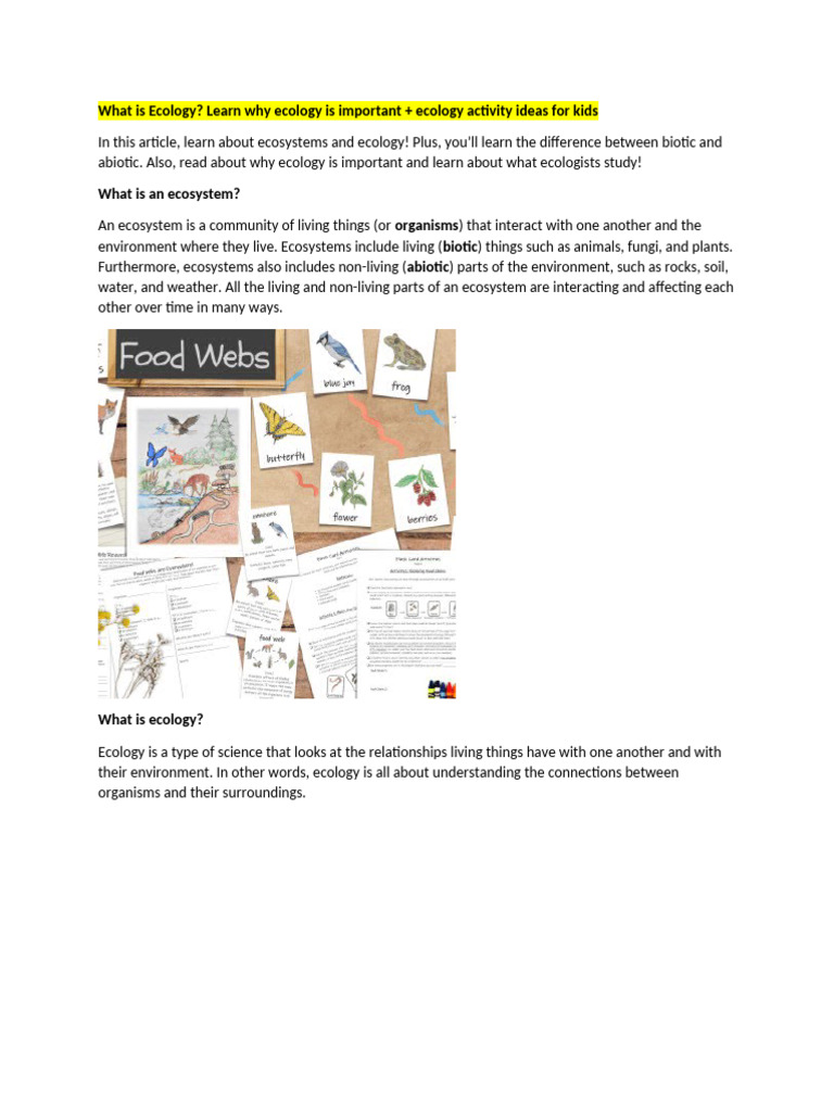 What Is Ecology - Learn Why Ecology Is Important + Ecology Activity ...