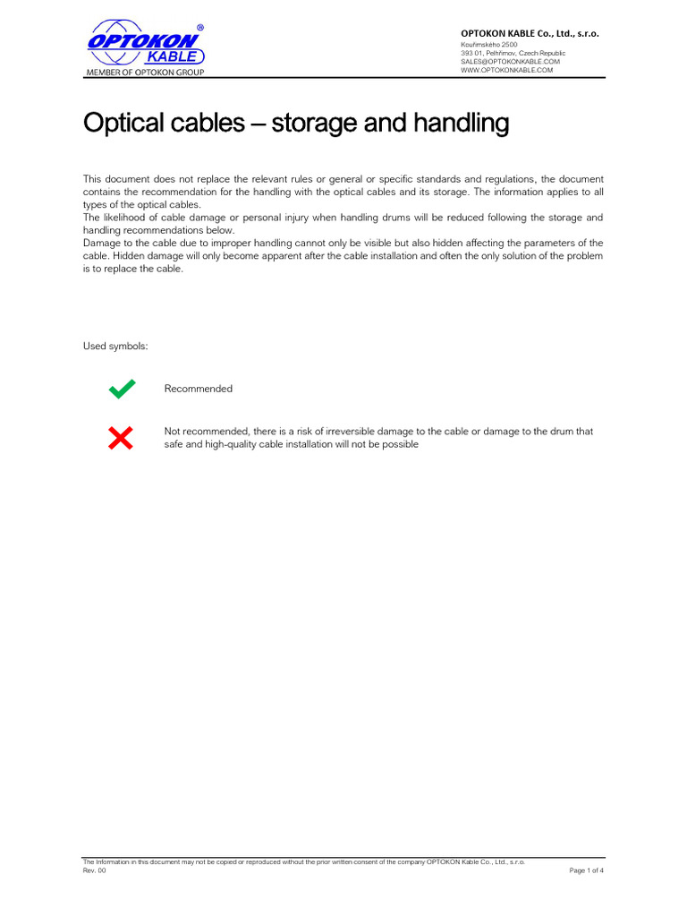 Optical Cable Storage and Handling Guide | PDF
