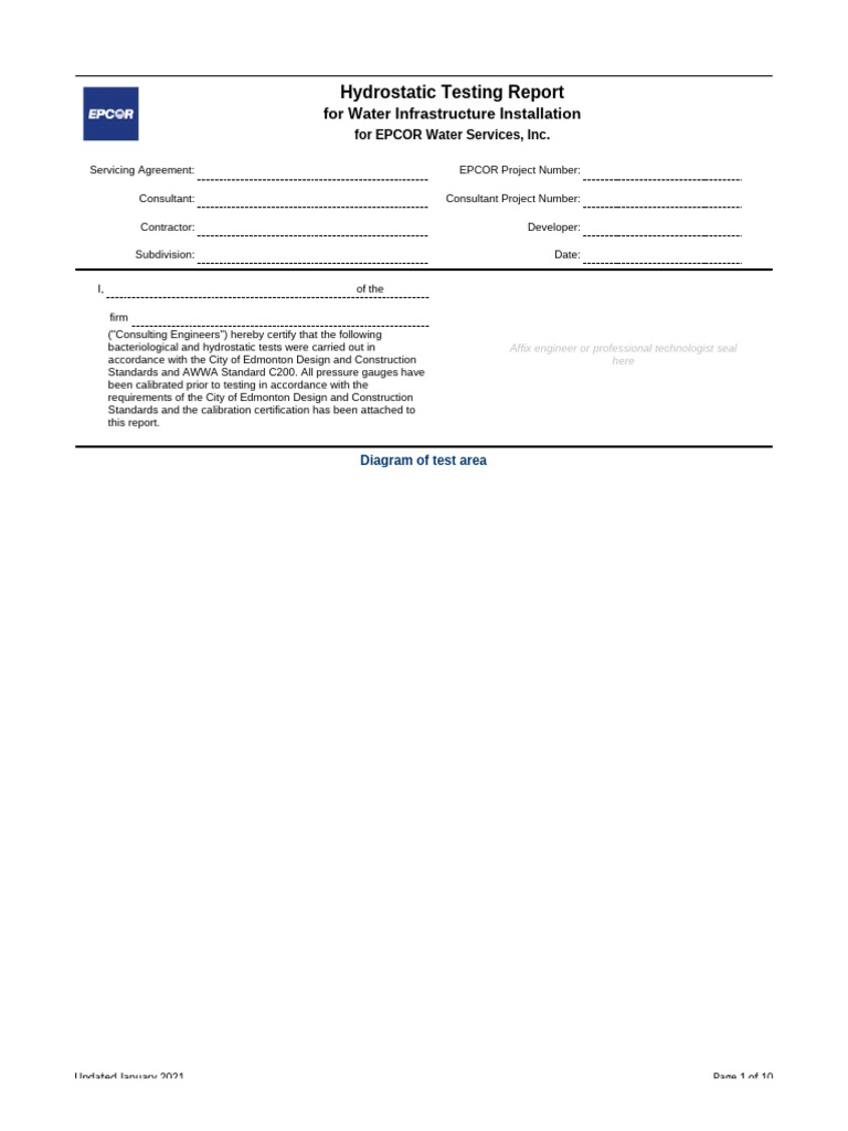 Hydrostatic Testing Report for EPCOR | PDF | Pressure | Pipe (Fluid ...